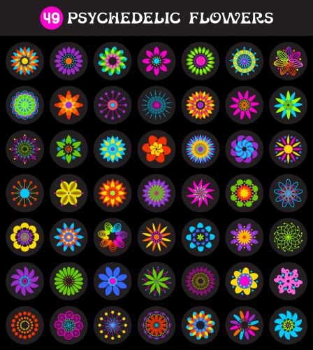 Flowers Vector Pack- 49 Psychedelic Flowers Vector Pack