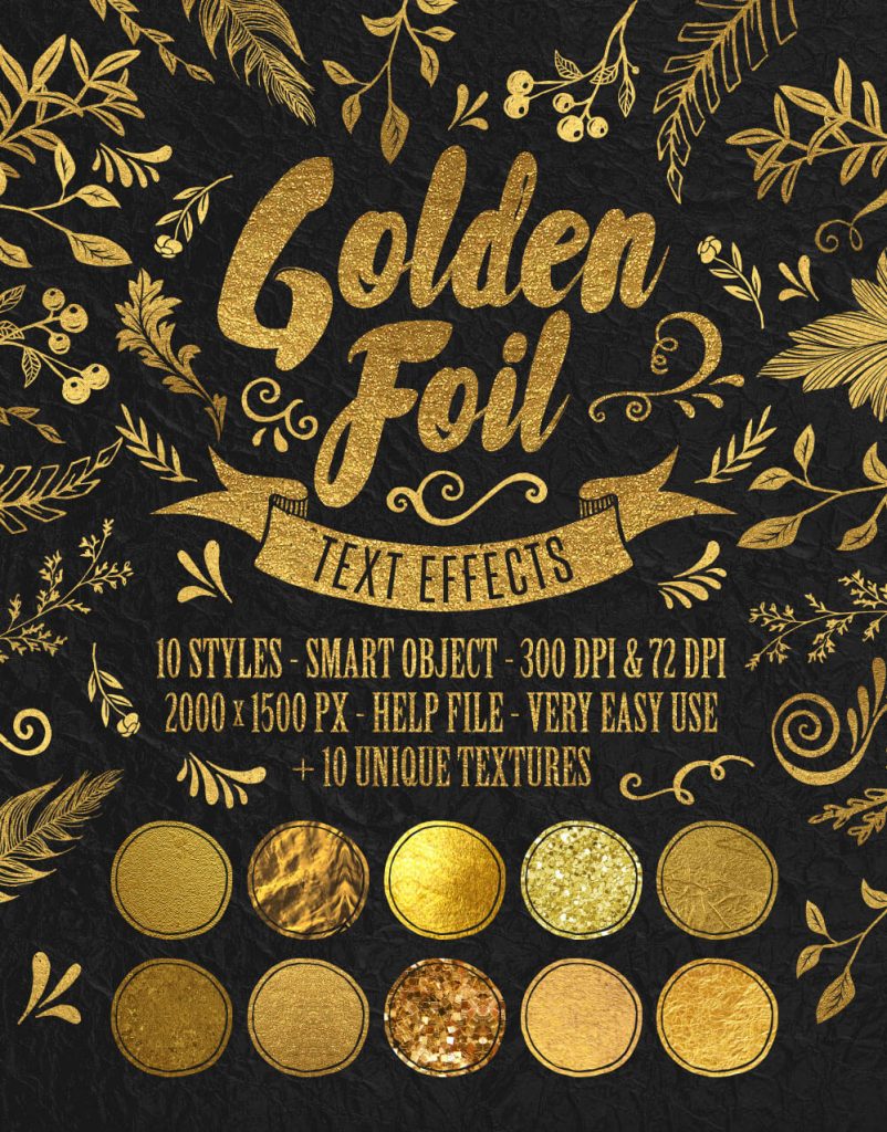 Golden Foil Text Effects Bundle Of 40 Realistic Gold Style Fonts