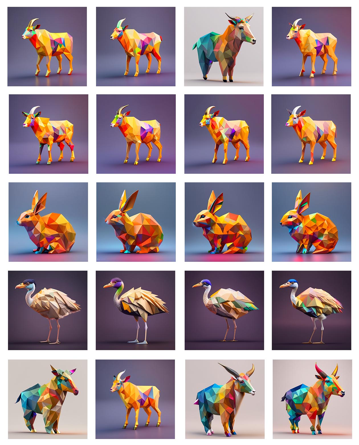 200+ 3D Colorful Geometric Animal Images | Extended License