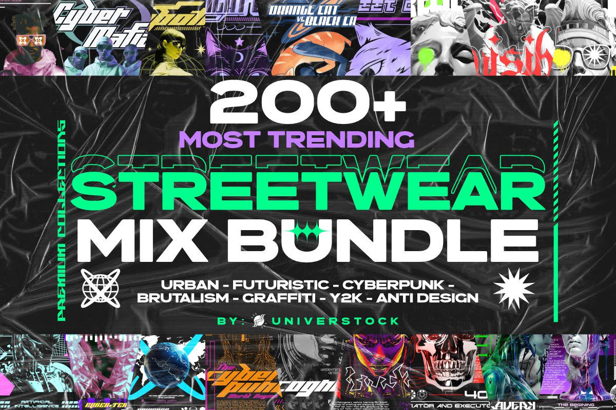 200+ Streetwear T shirt Designs Bundle | Extended License
