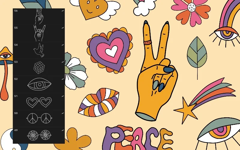 56 Groovy Retro Procreate Stamps | Extended Commercial License