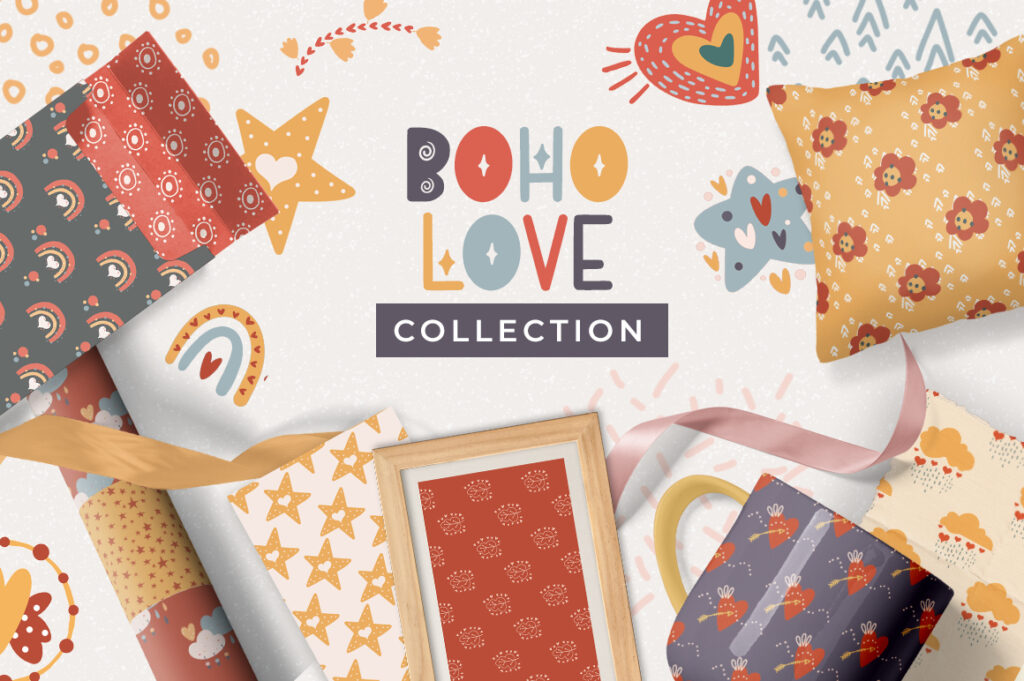 Boho Valentines Day Pattern Collection | Extended License